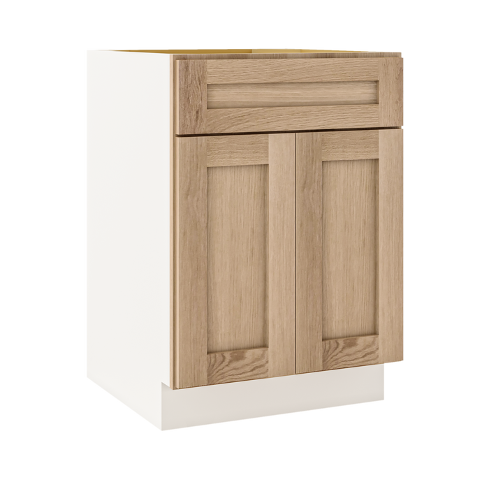 Natural Color White Oak Shaker 1-1/4" Overlay Base Cabinet - Two Doors 24", 27", 30", 33 & 36" Wide