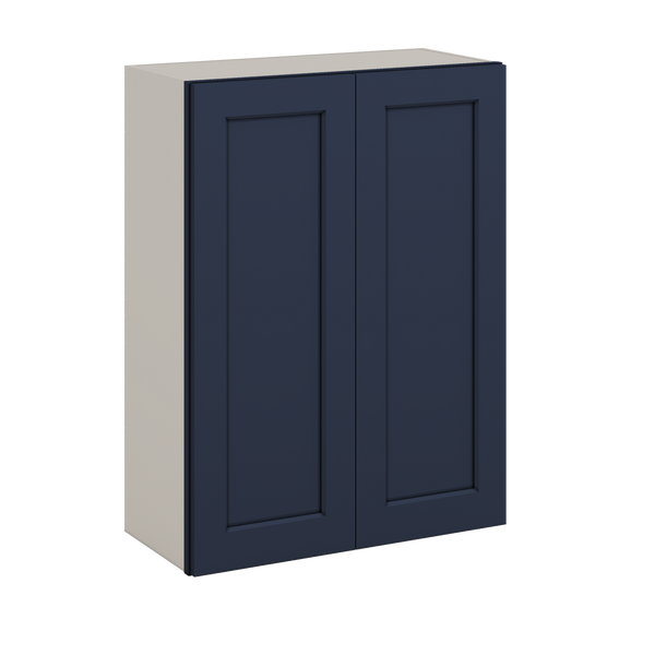 36" Tall Blue Shaker 1-1/4" Overlay Wall Cabinet - Double Door 24", 27 ...