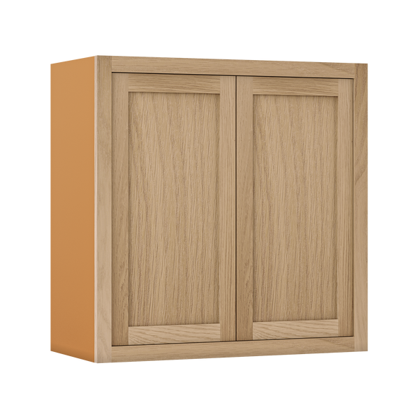 30" Tall White Oak Inset Shaker Wall Cabinet - Double Door 24", 27", 3 ...